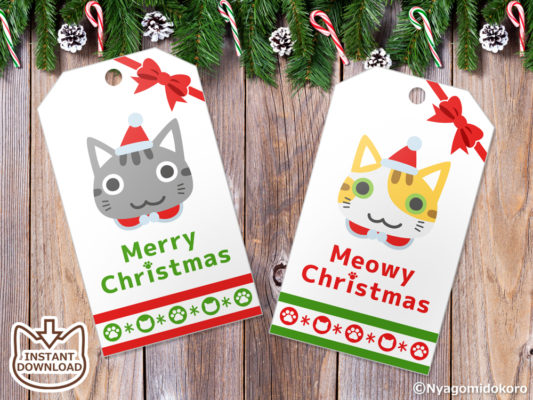 6 Cute Cats Faces Christmas Gift Tags. Set of 6 - Nyagomidokoro