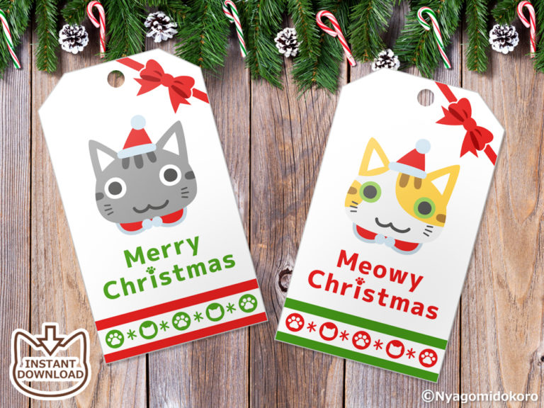 6 Cute Cats Faces Christmas Gift Tags. Set of 6 - Nyagomidokoro