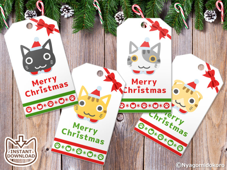 10 Cute Cats Faces Christmas Gift Tags. Set of 10 - Nyagomidokoro