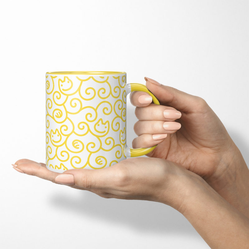 Cat Karakusa Coffee Mug (yellow)- Nyagomidokoro