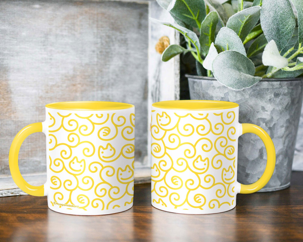 Cat Karakusa Coffee Mug (yellow)- Nyagomidokoro